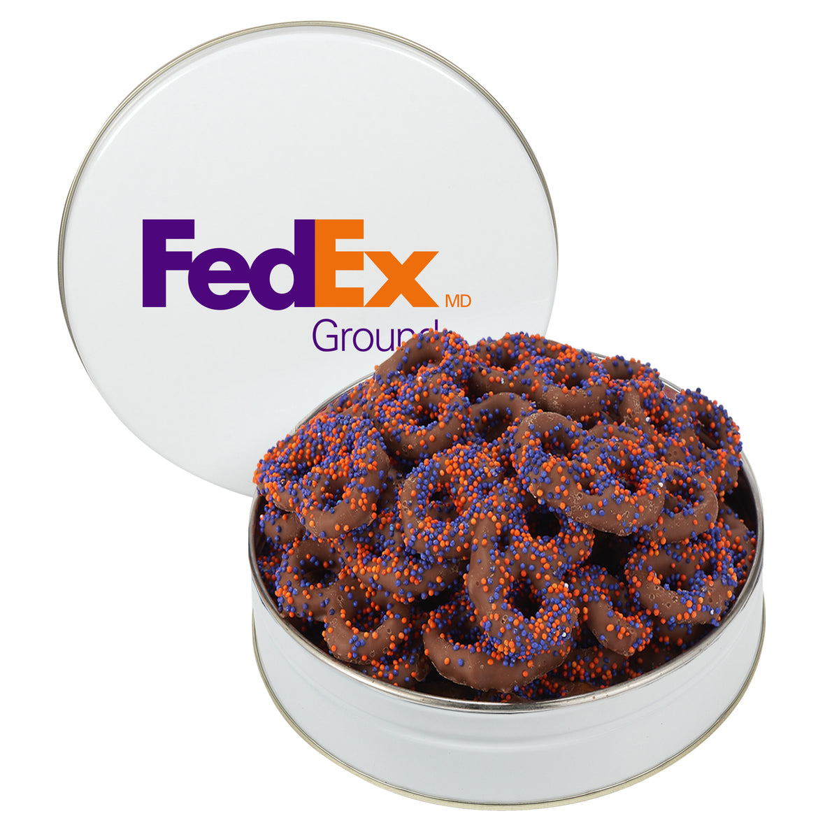 Corporate Color™ Chocolate Pretzel Tin – MIDNITE SNAX